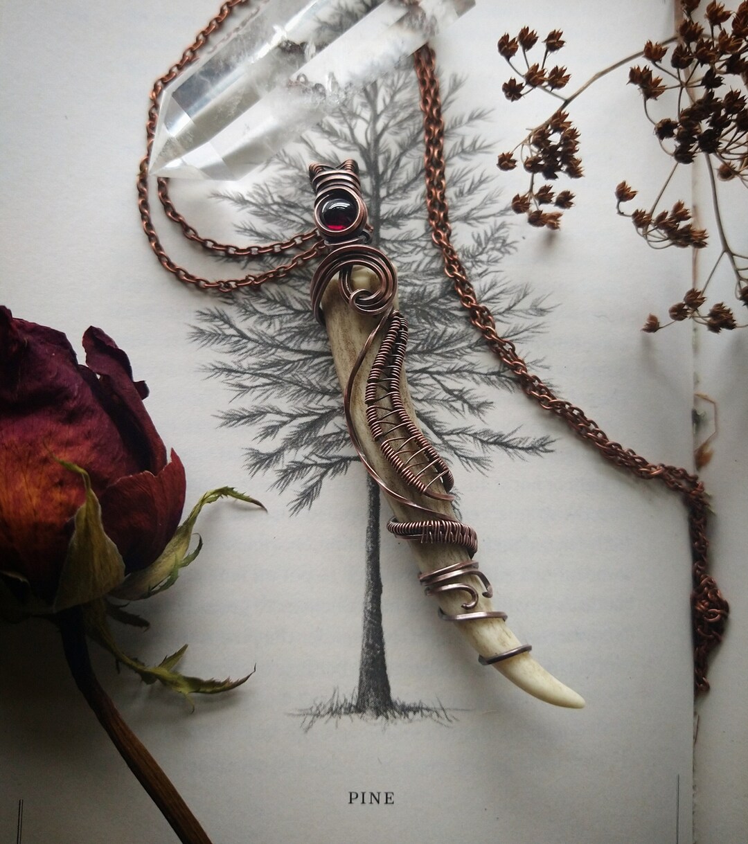 Custom Copper Wirewrapped Crystal Deer Antler Pendant. - Etsy
