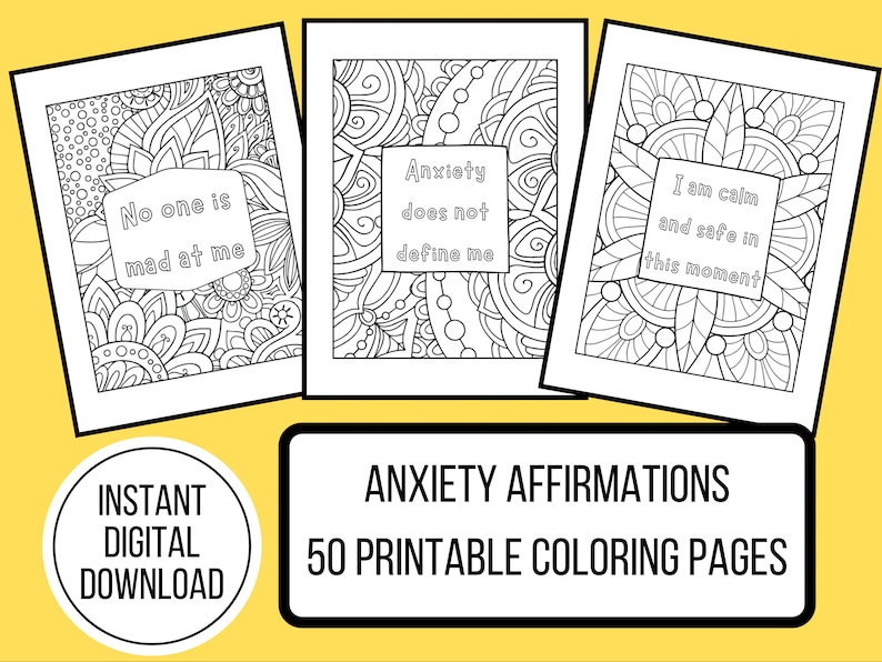 Anxiety Affirmations 50 Coloring Pages for Panic Attacks, Anxiety ...