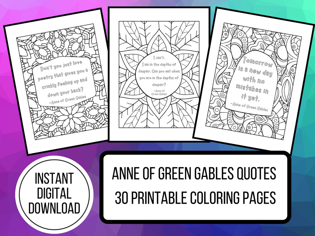 Anne of Green Gables Quotes 30 Printable Coloring Pages for Book Clubs ...