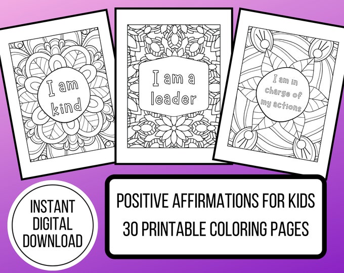 5 Coloring Pages for Kids 3-6 Years Old, Affirmation Coloring Pages for ...