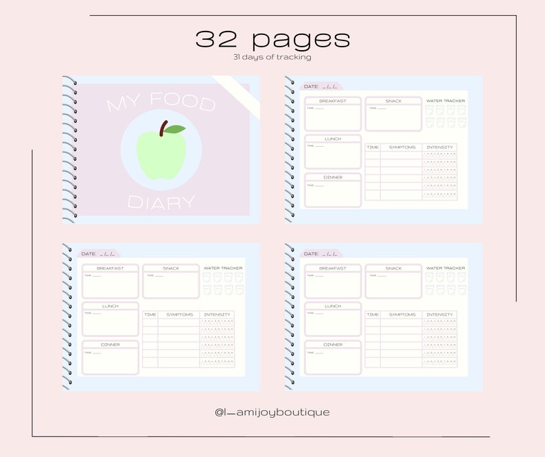 Daily Food Diary Printable A4 Printable Daily Food Journal Water ...