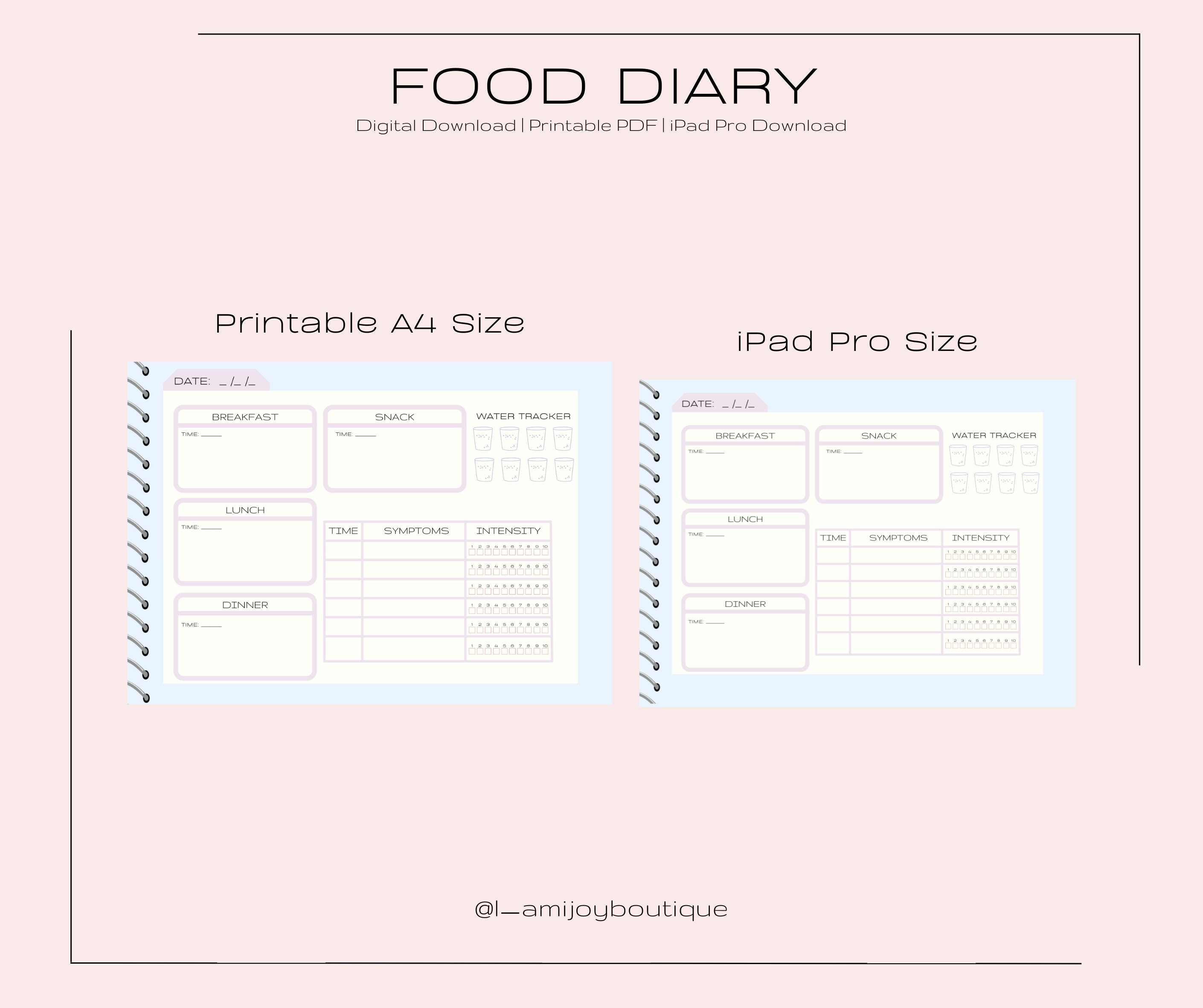 Daily Food Diary Printable A4 Printable Daily Food Journal Water ...