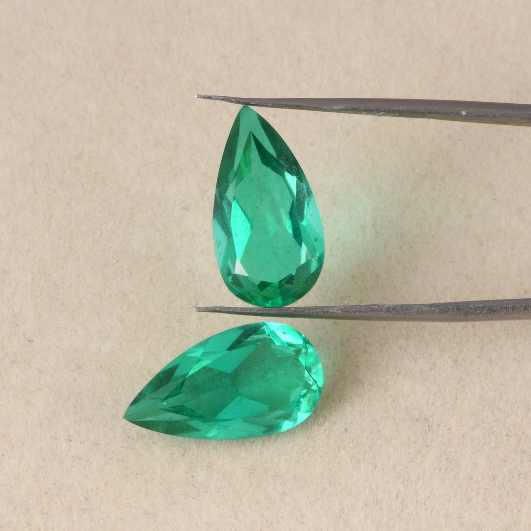 Pear Shape Doublet Colombian Emerald Quartz • Faceted Cut Loose Emerald ...