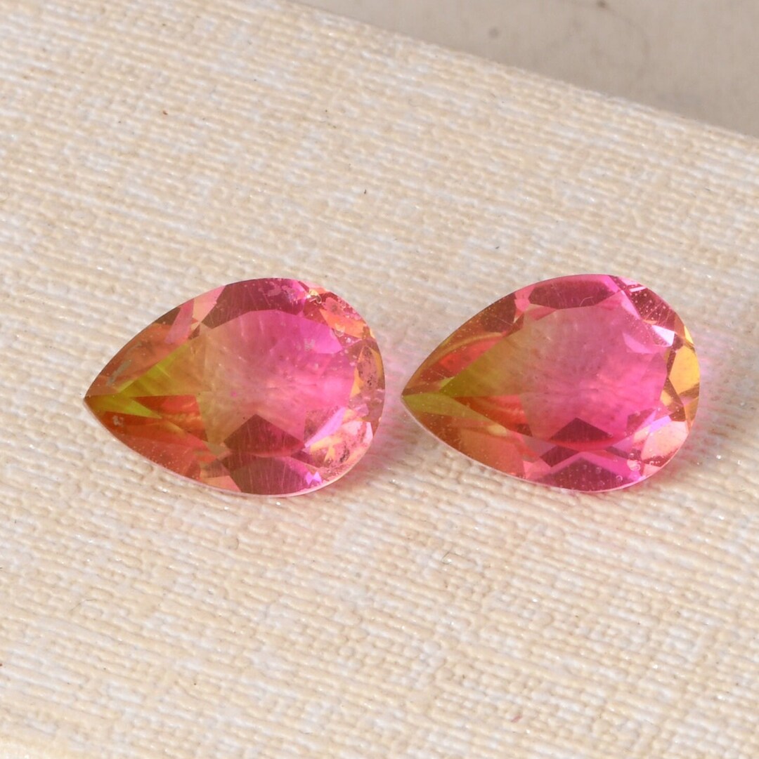 Bio Watermelon Doublet Quartz Pear Shape Gemstone, Faceted Cut Pear ...