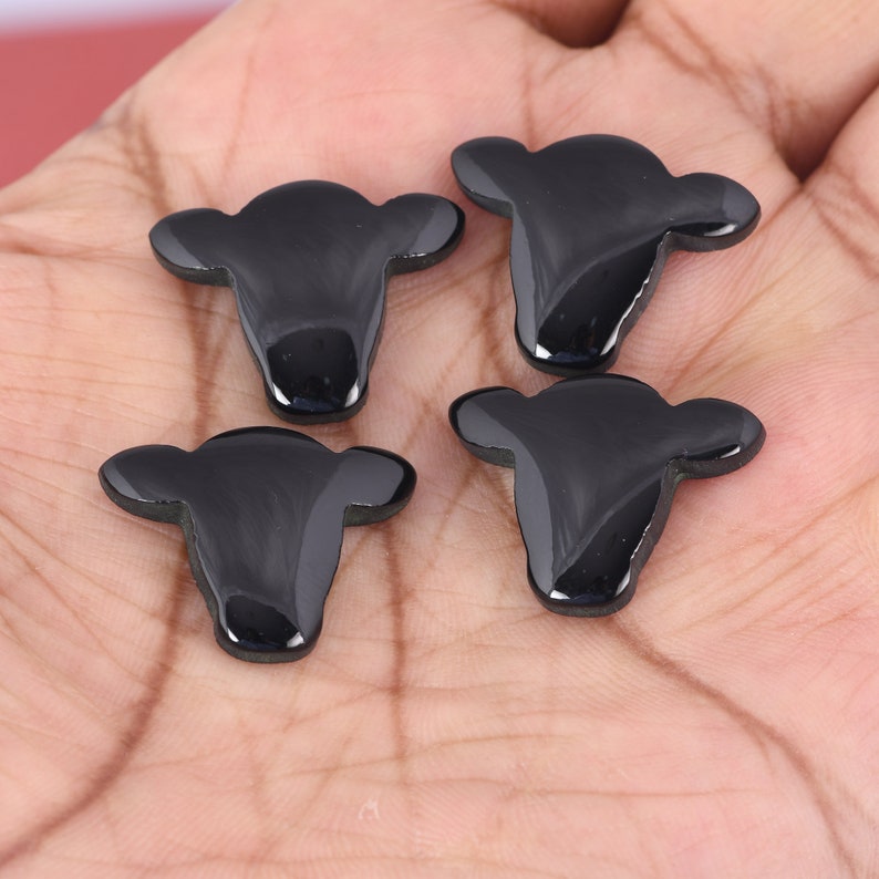 Cow Head Cabochon Back Flat Natural Black Onyx Gemstone, July Birth ...