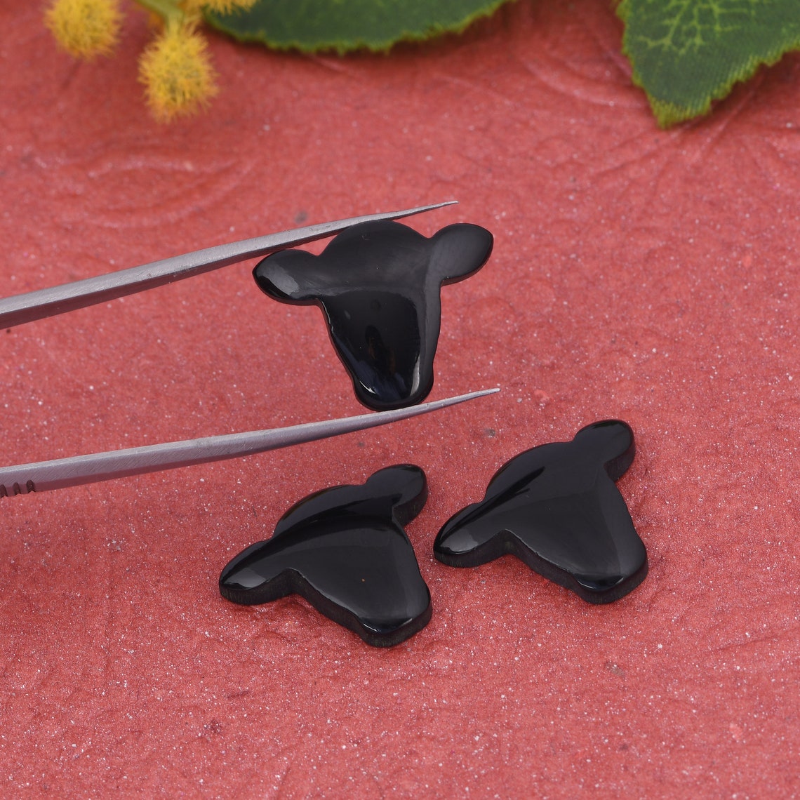 Cow Head Cabochon Back Flat Natural Black Onyx Gemstone, July Birth ...
