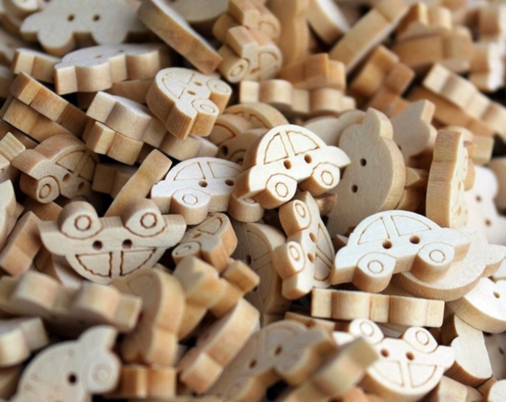 Wooden Car Buttons (two Hole Buttons) Embellishment Craft Scrapbook ...