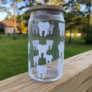 Dental Glass Cup With Lid and Straw Dental Gift Teeth Cup Coffee Cup ...