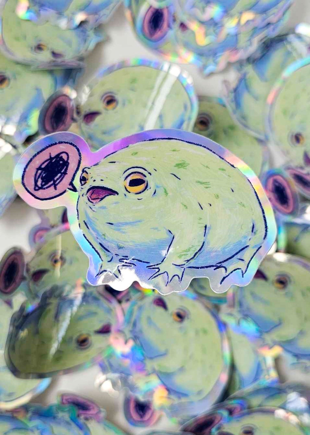 Cute Grumpy Rain Frog Holographic Sticker - Etsy