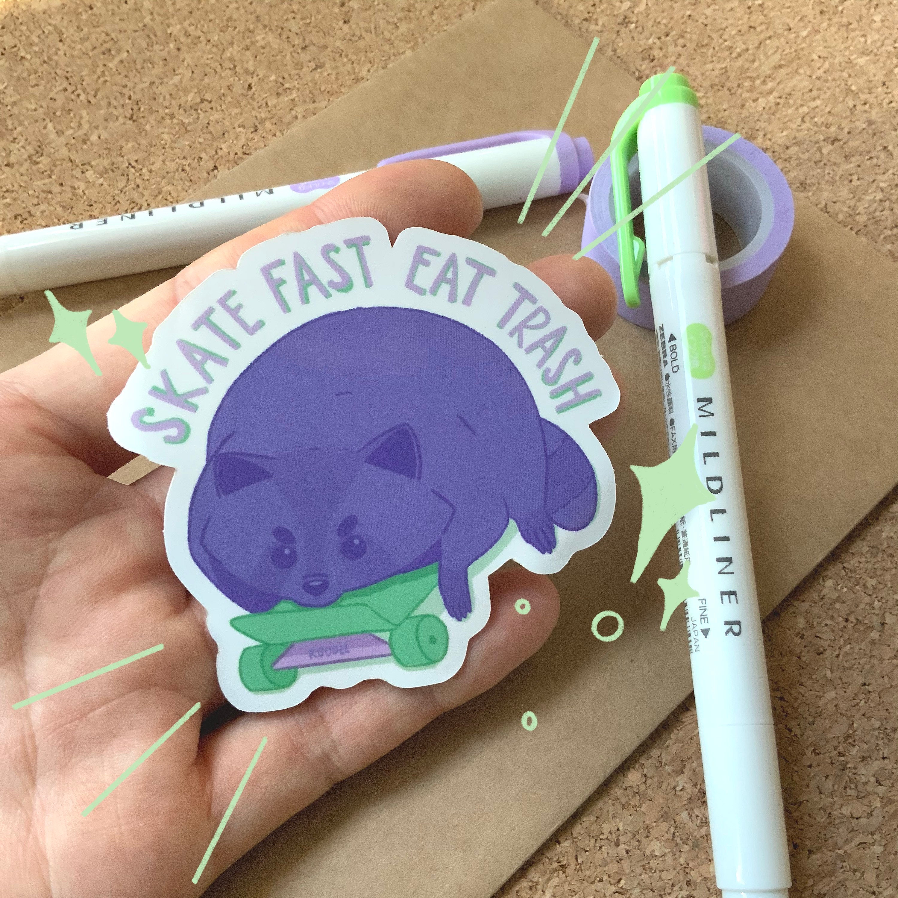 Skate Fast Eat Trash Skateboarding Raccoon Sticker | Etsy