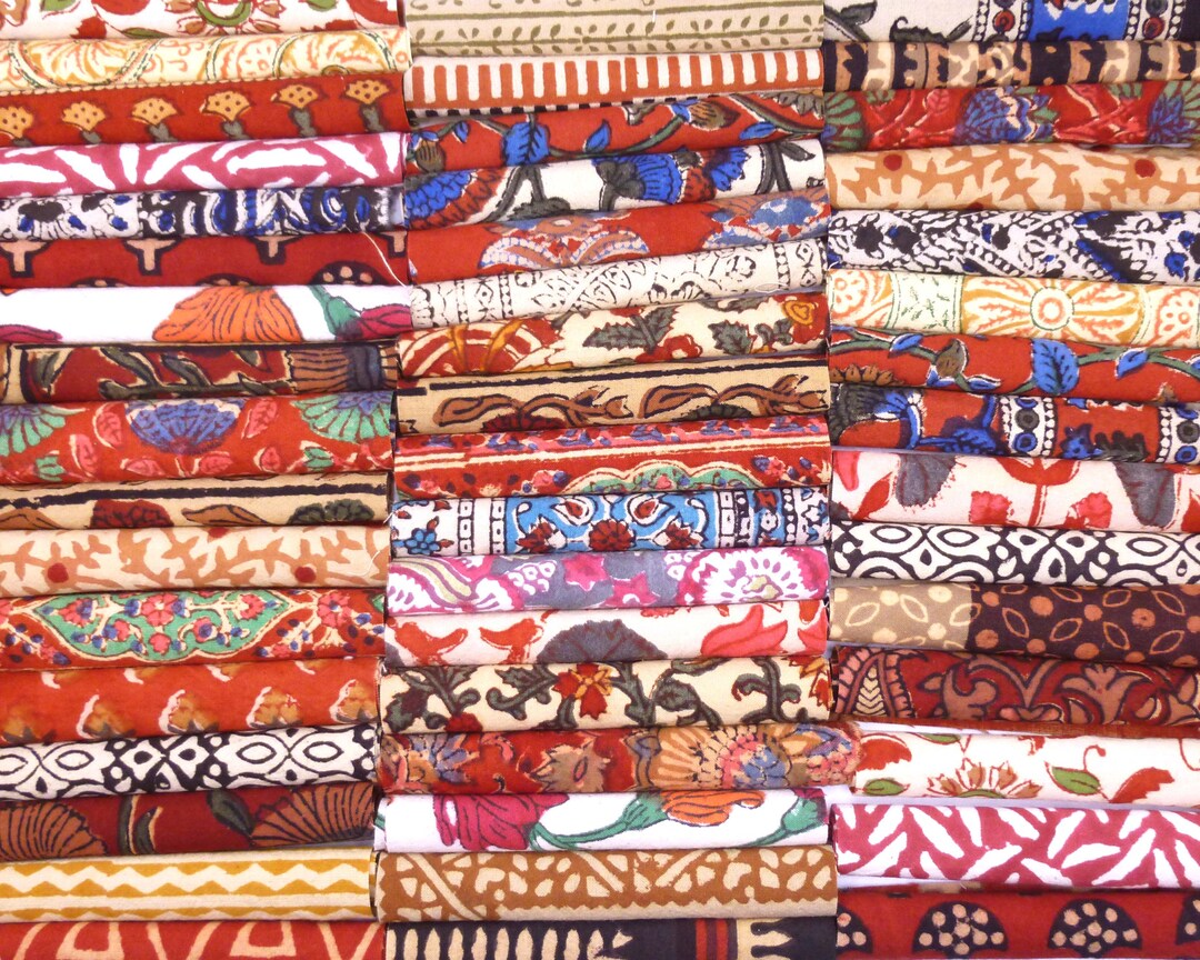 50 Piece Indian Block Print Cotton Squares. traditional Block Print. 5 ...