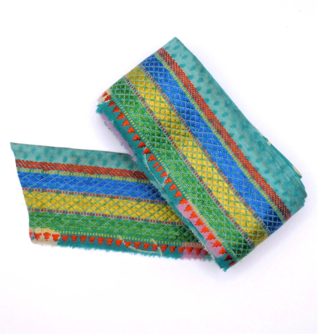 4 METRES Indian Sari Cotton Edging Strip. Recycled aanavi Ribbon Border ...