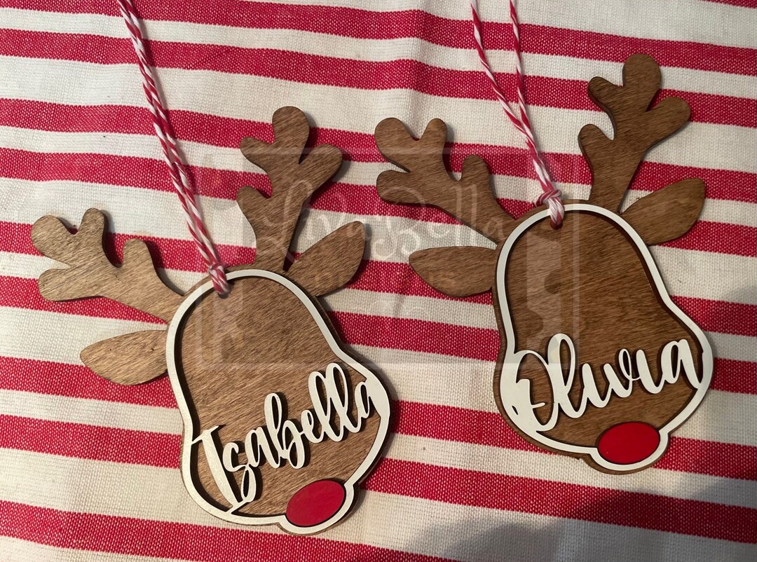 Reindeer Custom Name,christmas Ornament, Stocking Tag, Gift Tag, Santa ...