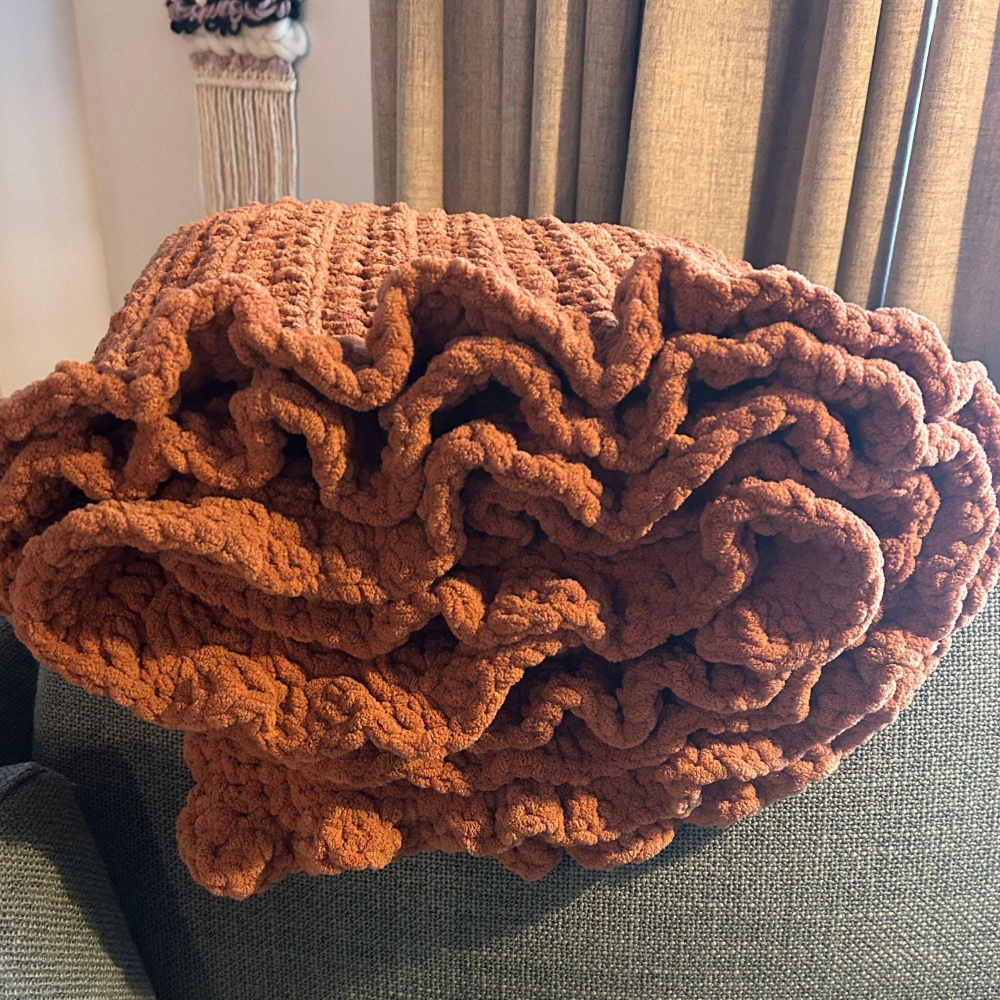 Chunky Crochet Throw Blanket With Easy Ruffle Border *DIGITAL PDF ...