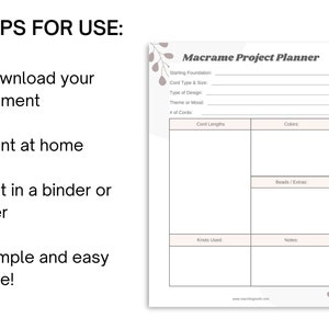 Macrame Project Planner - *DIGITAL PDF PLANNER* - Printable Craft Planner - Project Tracker - Etsy