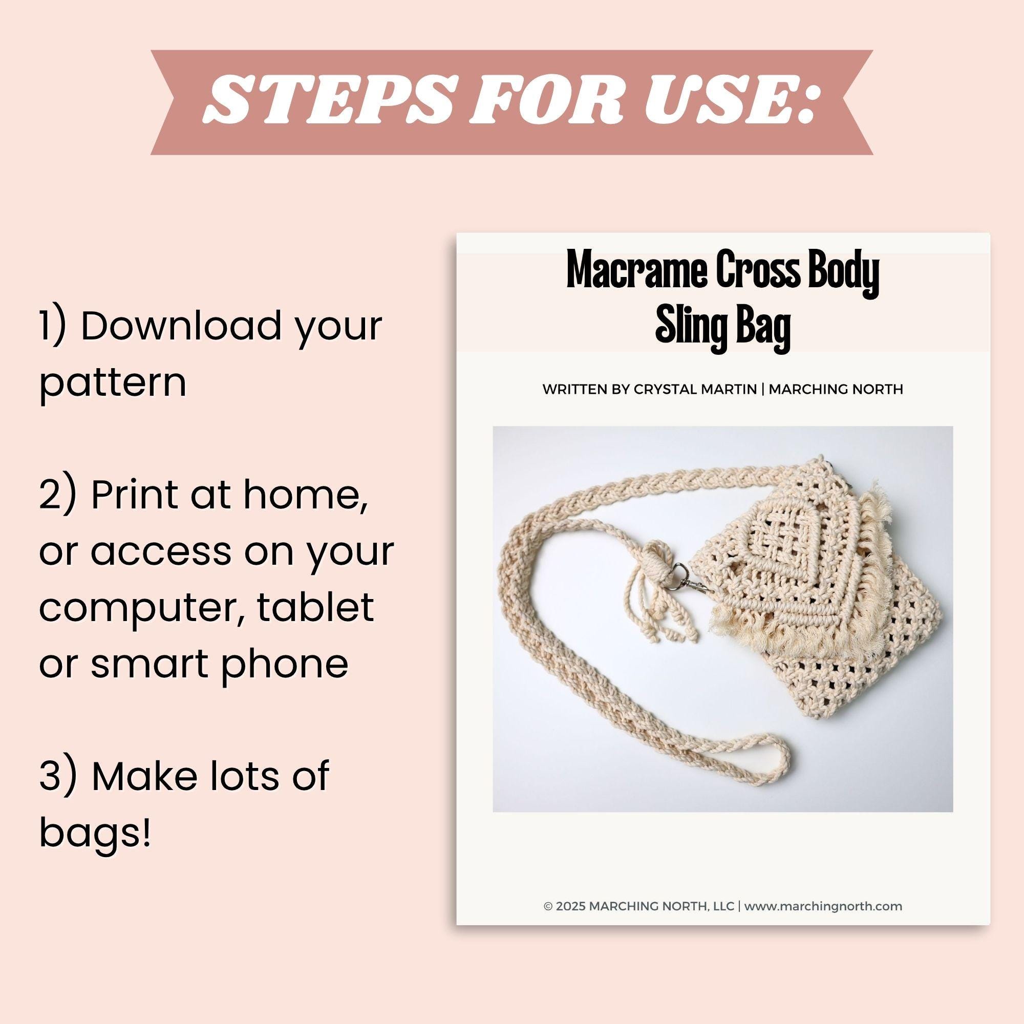Macrame Crossbody Sling Bag Pattern – Small Boho Purse PDF + Video ...