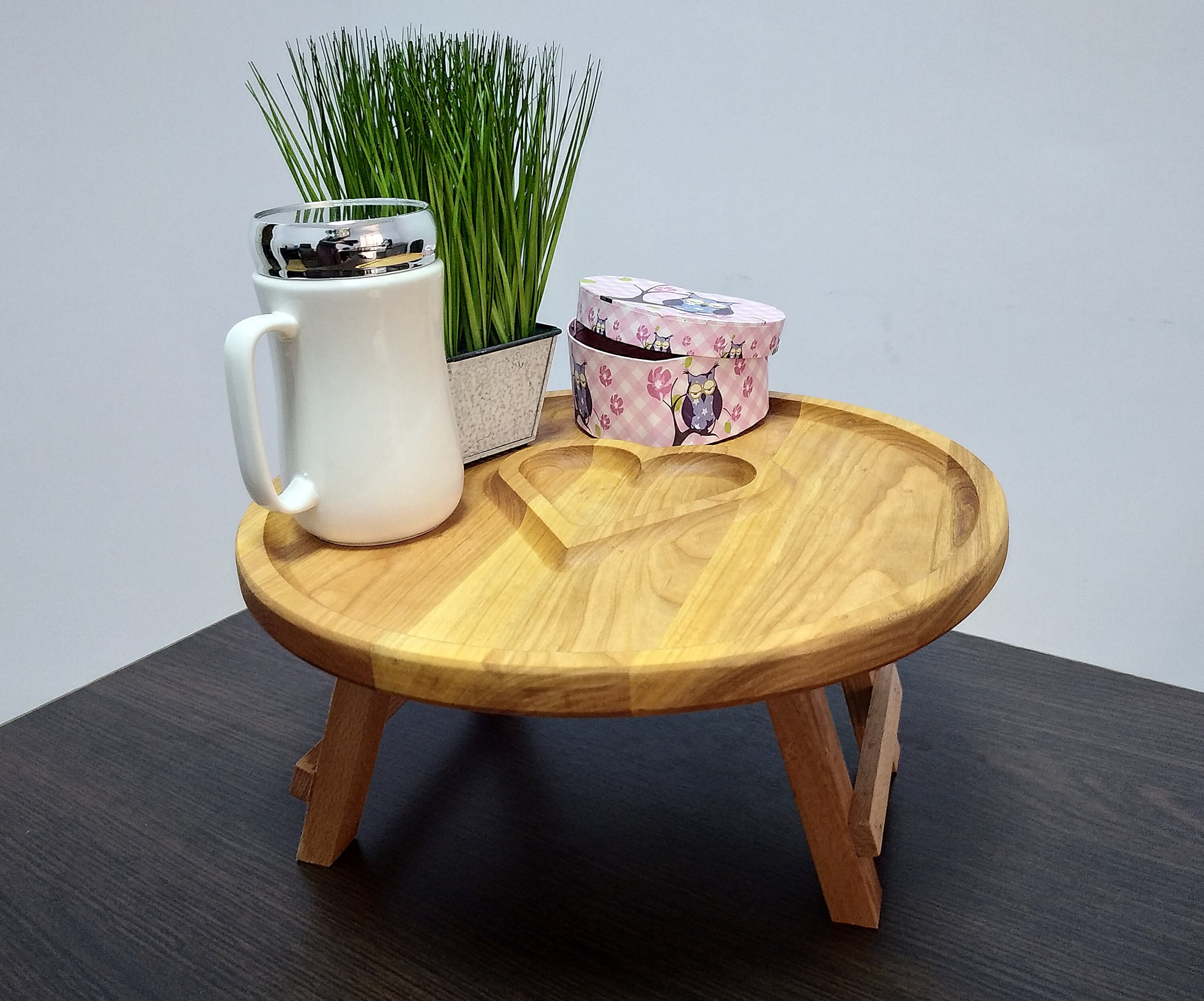 Folding Serving Tray Large Wooden Tray Table 13.5" Portable Breakfast ...