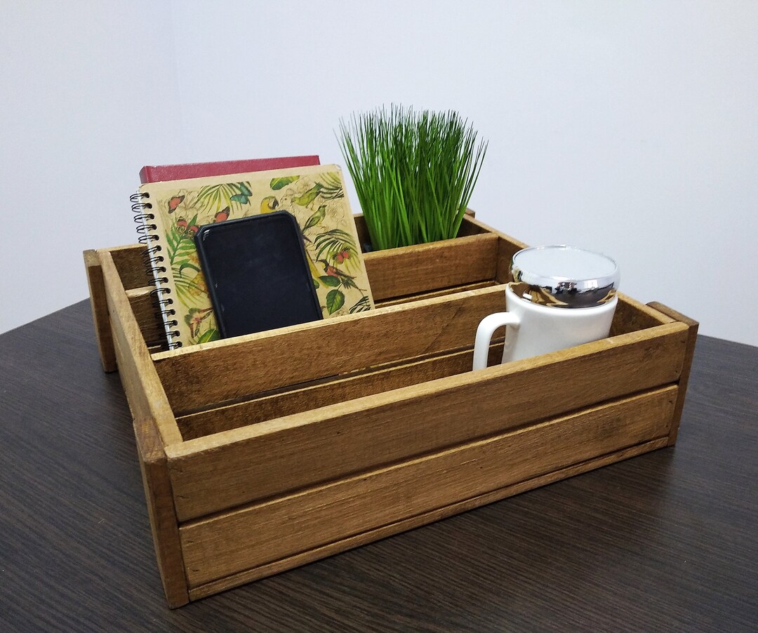 Wooden Box Reversible Storage Box for Office Desk and Countertop Office ...