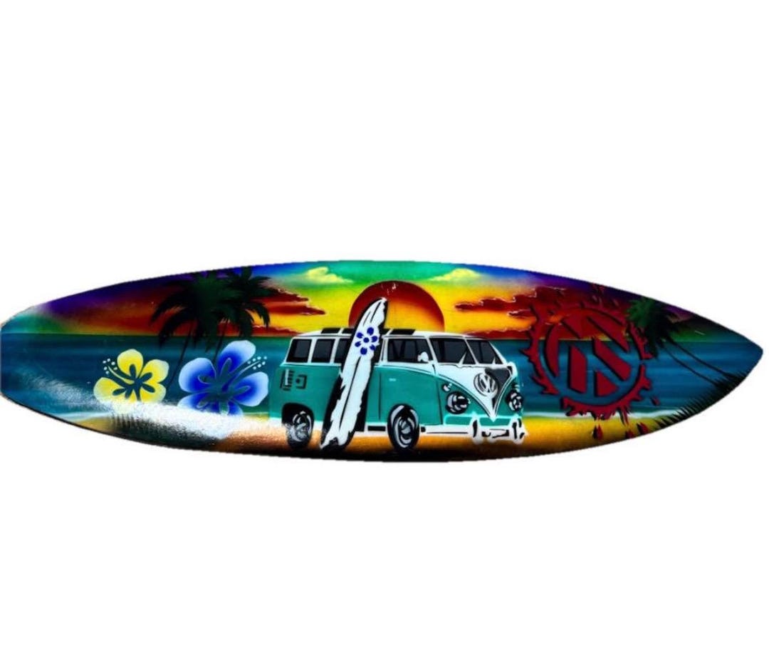 24” Vw Bus Air Brushed Carved Wood Sign Wall Art Tropical Patio Tiki ...