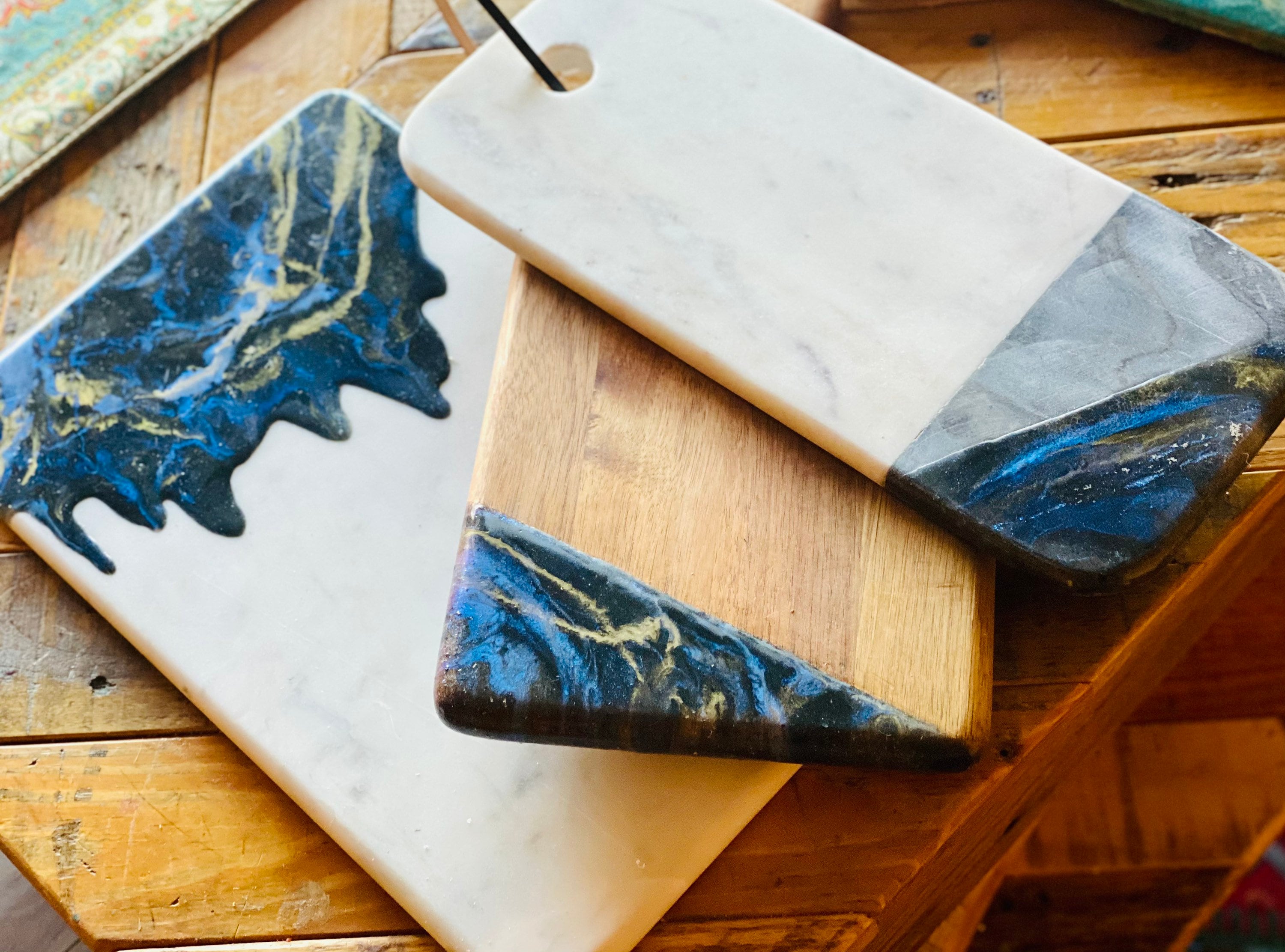 Large White Marble Cutting Board/cheeseboard With Resin Design - Etsy