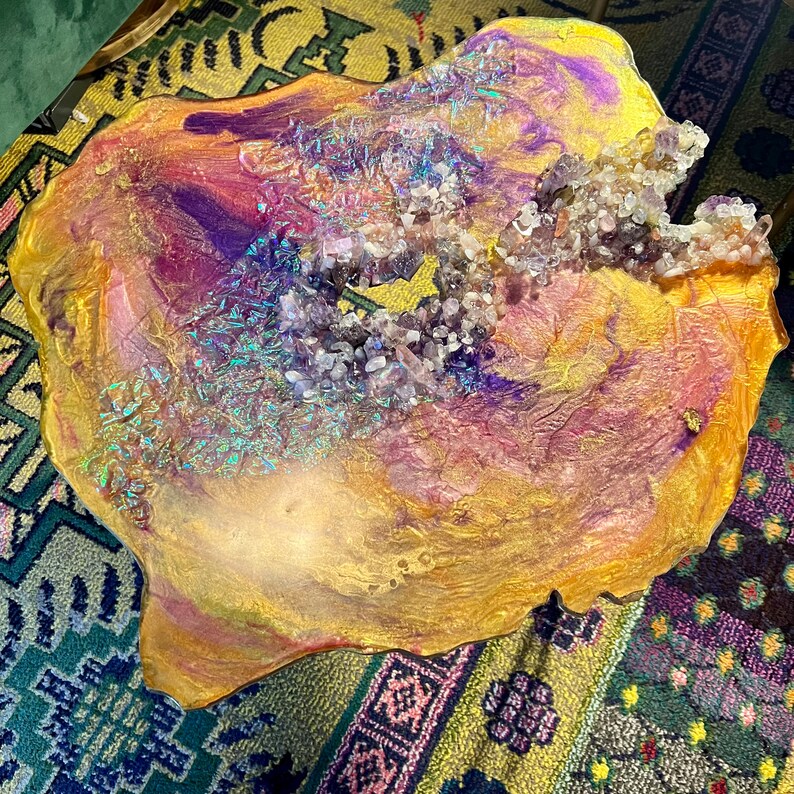 Resin Geode Agate Opal Iridescent Coffee Table Side Table End Table ...