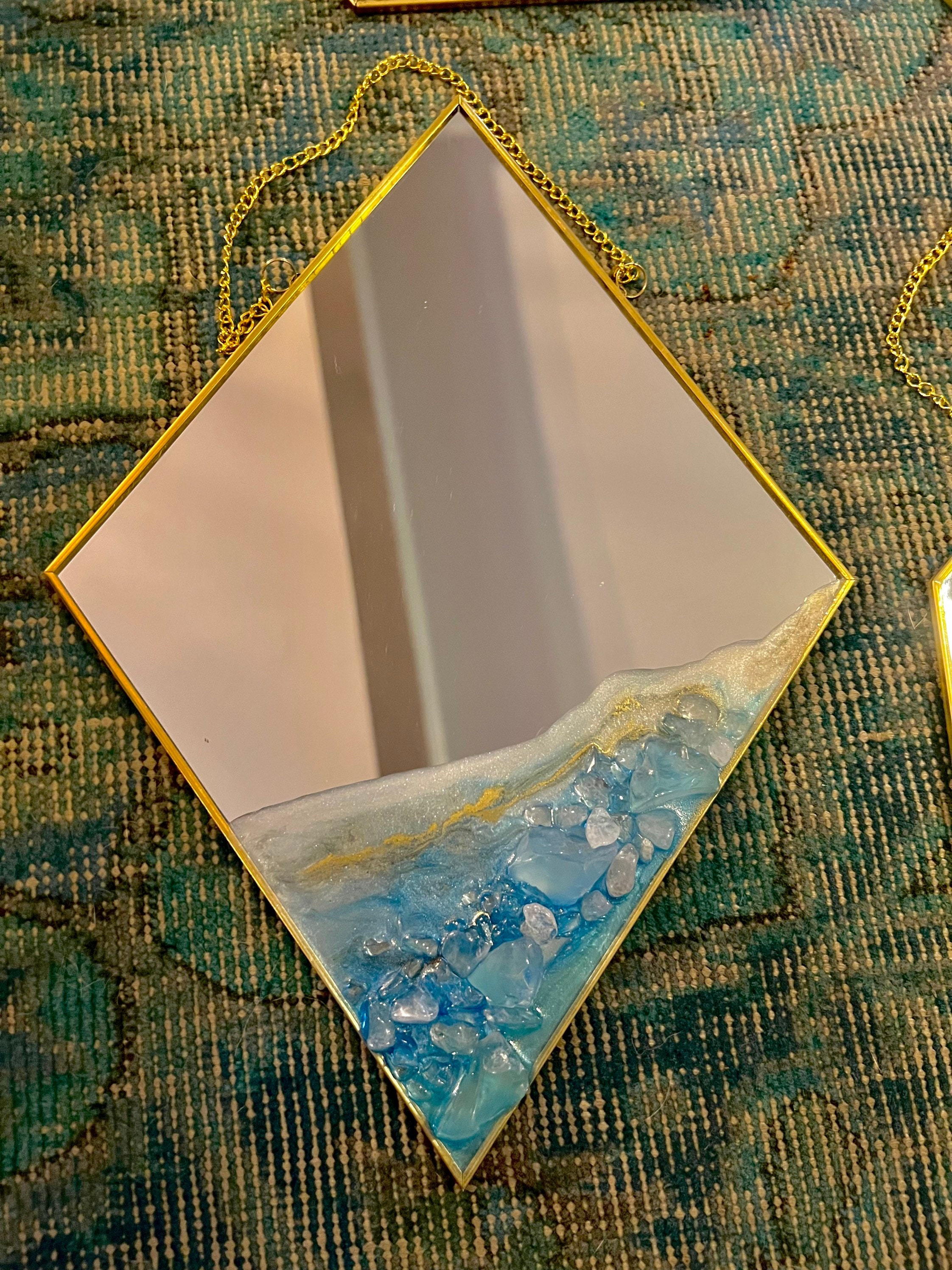 Gold Hanging Mirrors Resin Mirrors With Crystals in Blues and Greens - Etsy