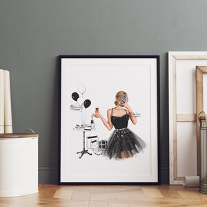 Digital Watercolor Illustration Stylish Girl Trendy Hairstyles Bun ...