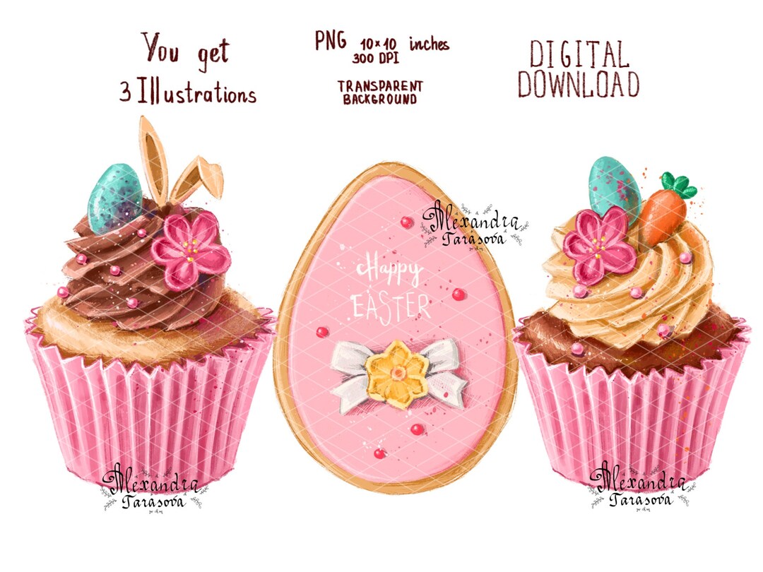 Instant Download Watercolor Illustration Easter Cupcake Fashion ...