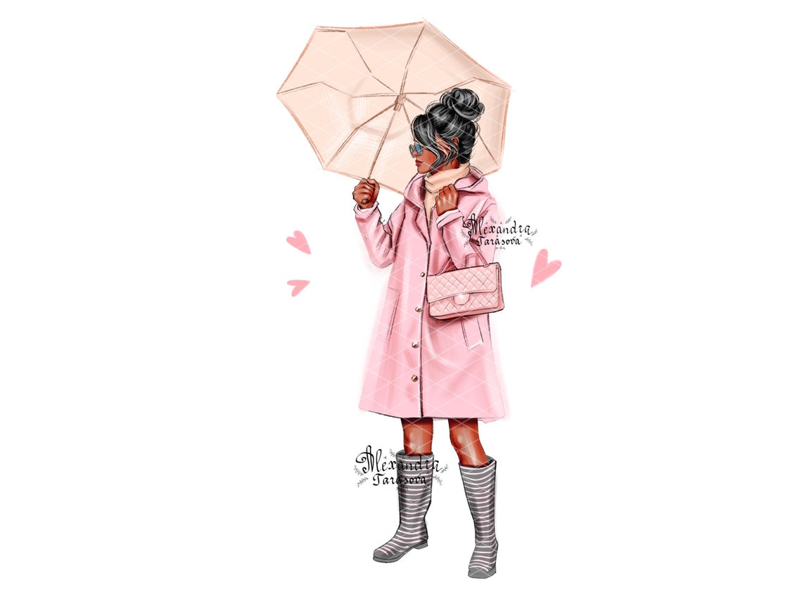 Digital Watercolor Illustration Fashion Girl Pink Trench Coat | Etsy