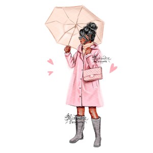 Digital Watercolor Illustration Fashion Girl Pink Trench Coat | Etsy