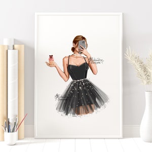 Digital Watercolor Illustration Stylish Girl Trendy Hairstyles Bun ...