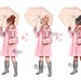 Digital Watercolor Illustration Fashion Girl Pink Trench Coat Stylish ...