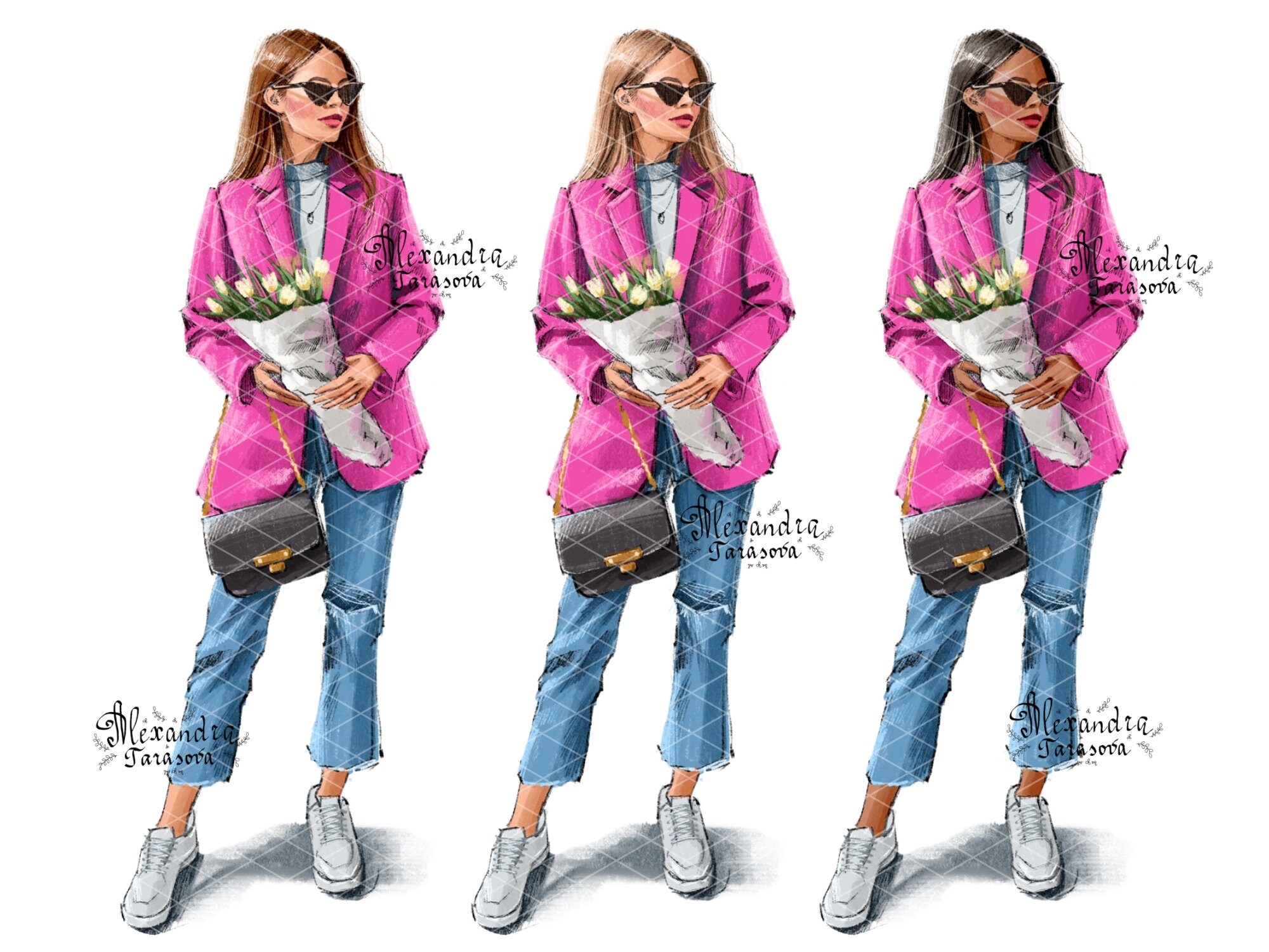 Digital Illustration Watercolor Painting Sketch Drawing Pink - Etsy