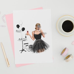 Digital Watercolor Illustration Stylish Girl Trendy Hairstyles Bun ...