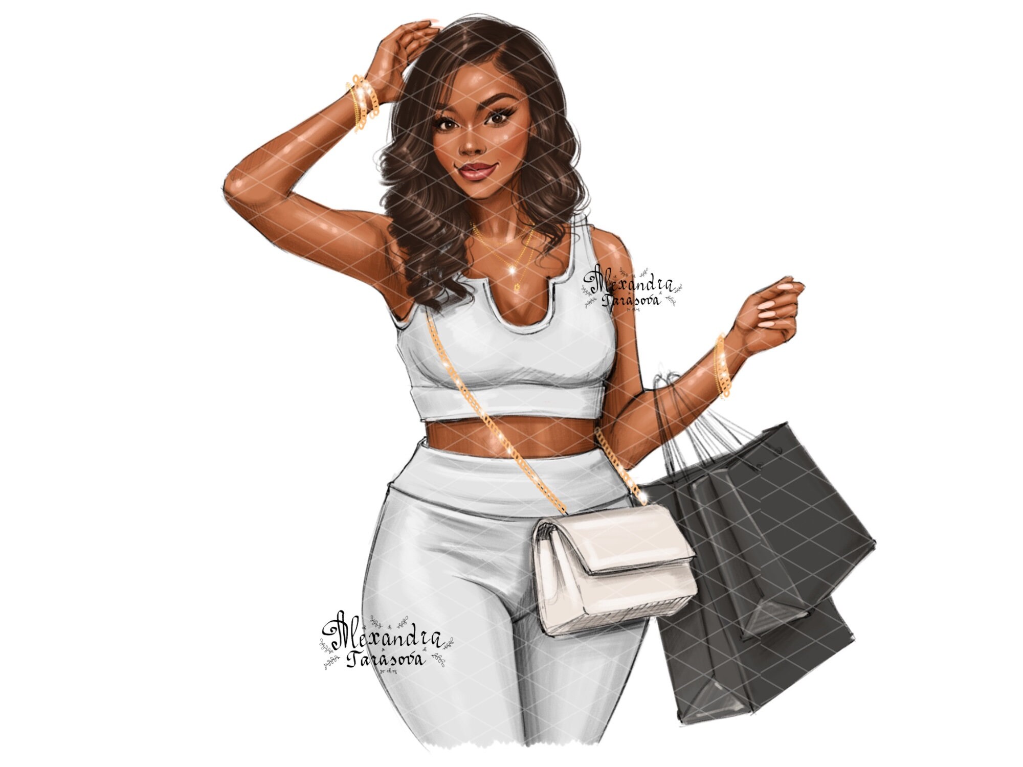 Digital Watercolor Illustration African American Woman Etsy