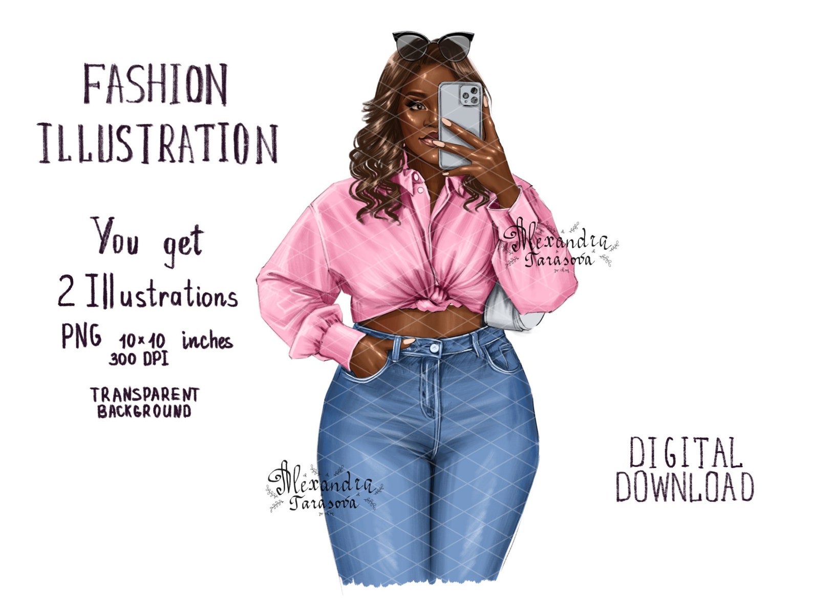 Digital Watercolor Illustration Fashion Black Girl African American ...
