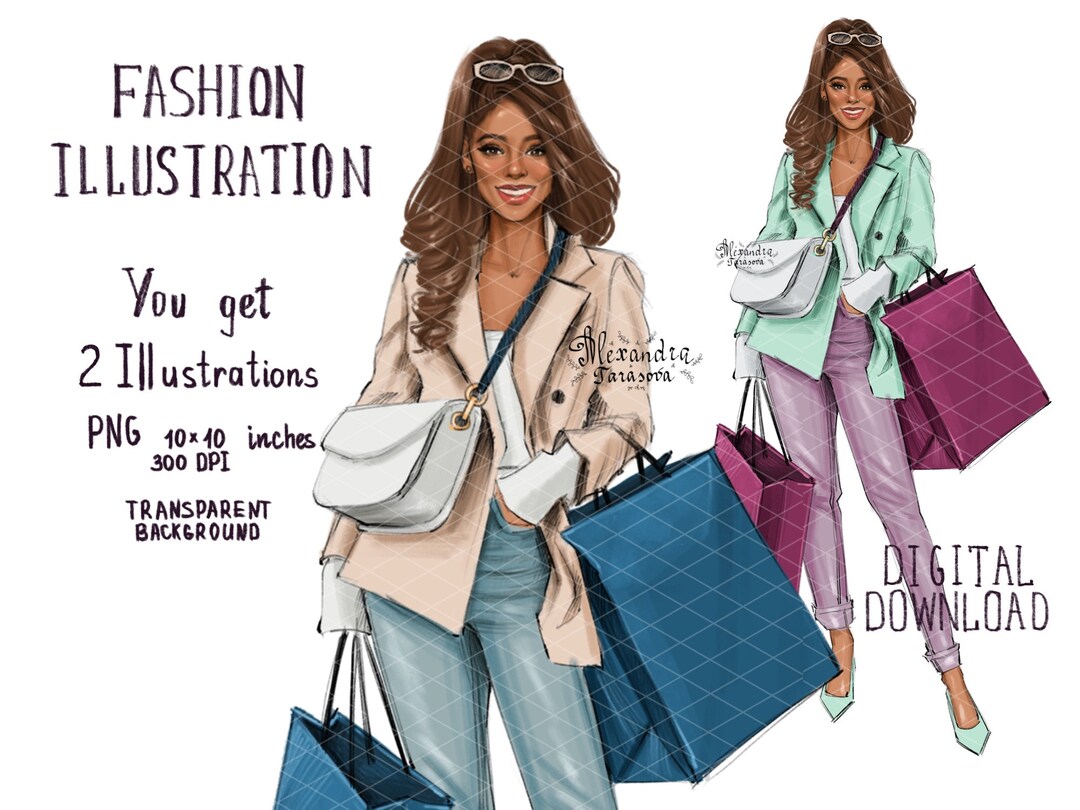 Digital Watercolor Illustration African American Woman Black Etsy