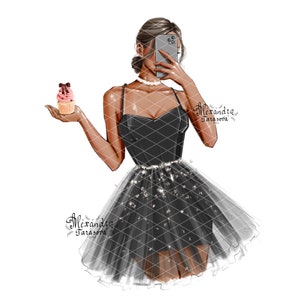 Digital Watercolor Illustration Stylish Girl Trendy Hairstyles Bun ...