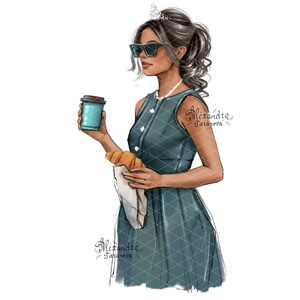 Digital Watercolor Illustration Fashion Girl Black Dress Stylish ...