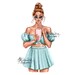 Digital Watercolor Illustration Summer Cocktail Stylish Girl Blue Dress ...