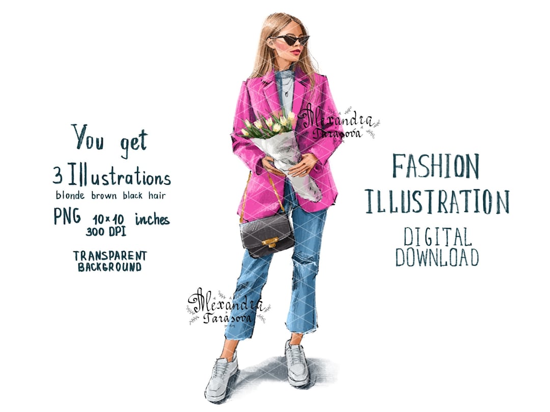 Digital Illustration Watercolor Painting Sketch Drawing Pink Jacket ...