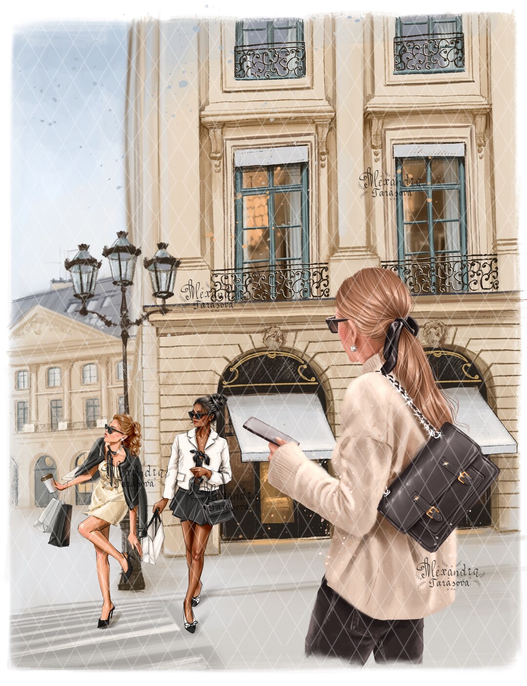 Instant Download Fashion Illustration Paris Street Fashion Girls ...