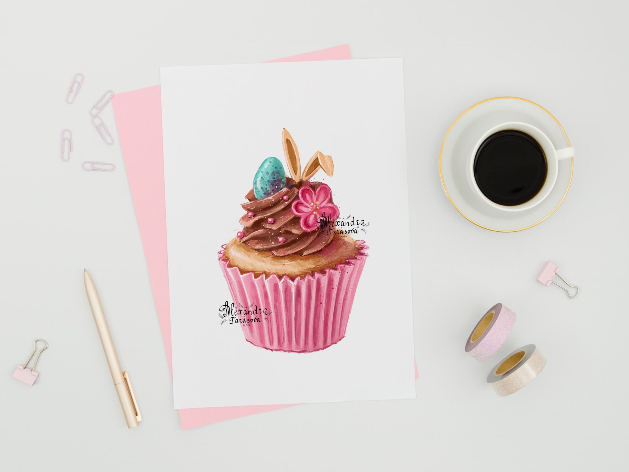 Instant Download Watercolor Illustration Easter Cupcake - Etsy