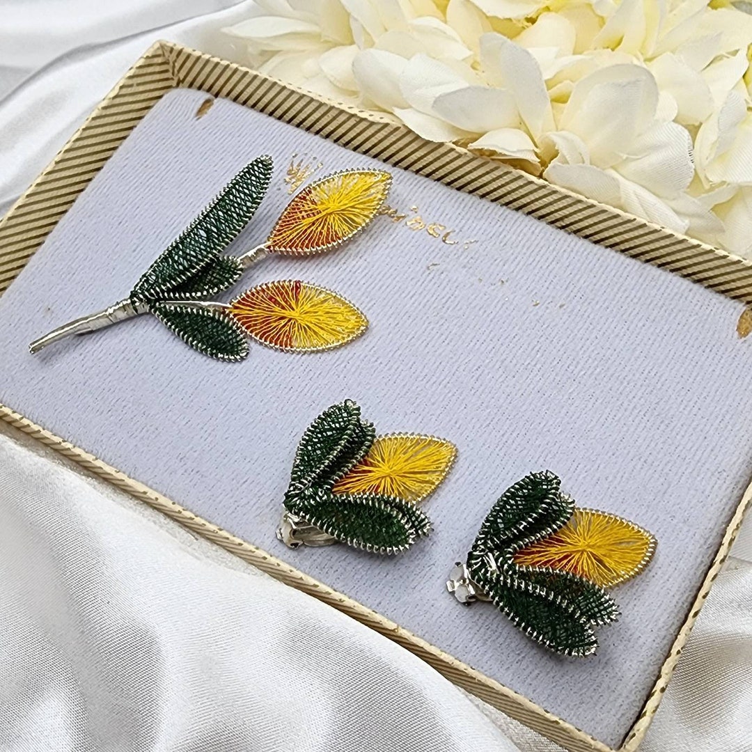 Vintage Made in Germany Thread Wrapped Brooch & Earring Set - Etsy