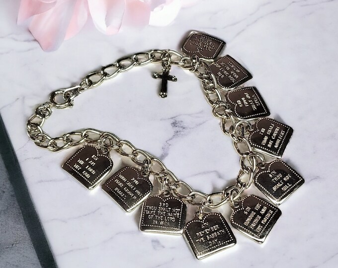 Vintage Silver Tone Ten Commandments Charm Bracelet - Etsy