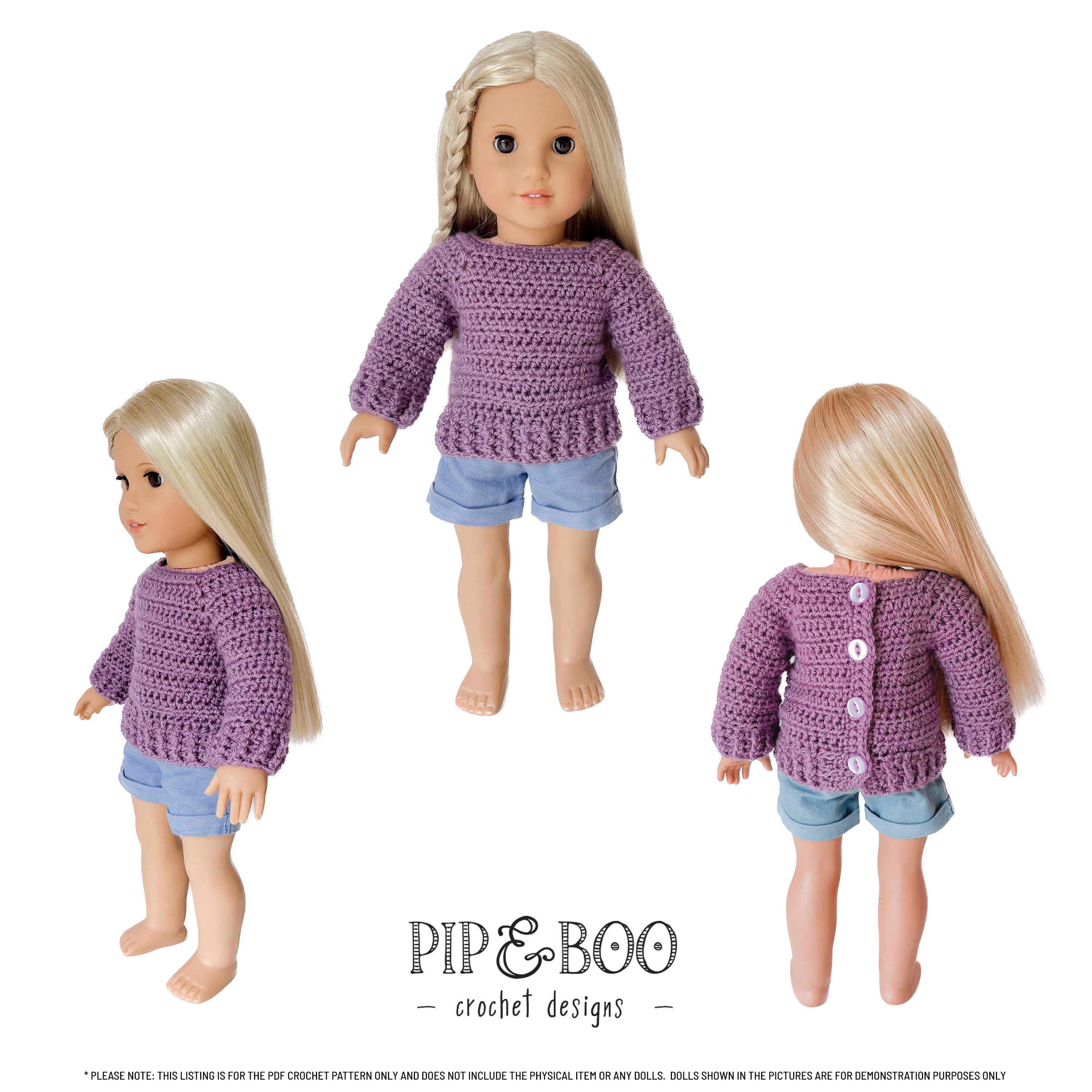 CROCHET PATTERN - 18" Doll Simple Sweater Crochet Pattern, Raglan ...
