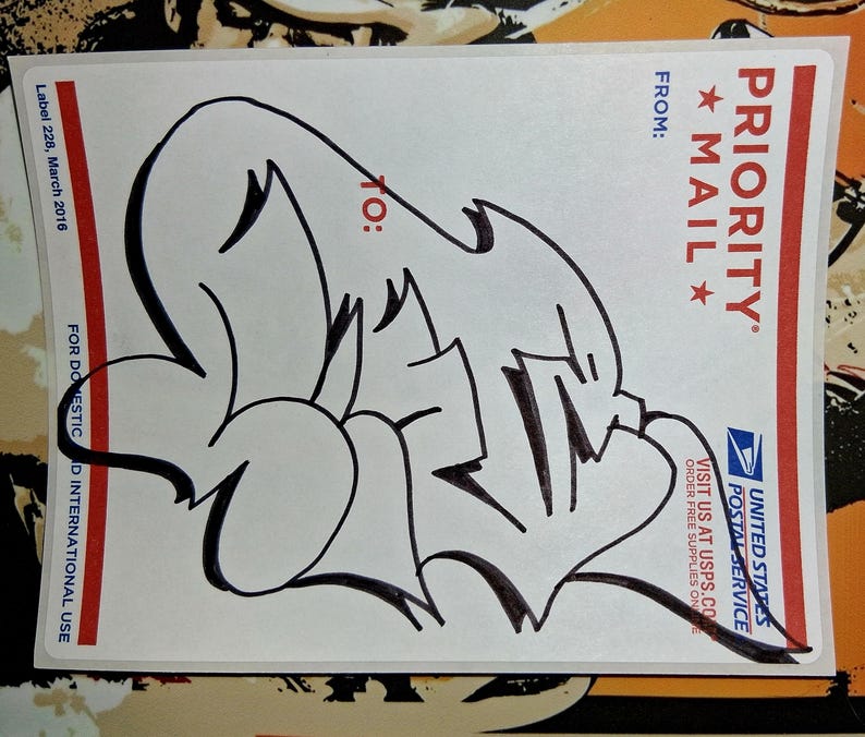 Hand-drawn Graffiti Street Art Sticker, USPS Label by Bronx Artist NER ...