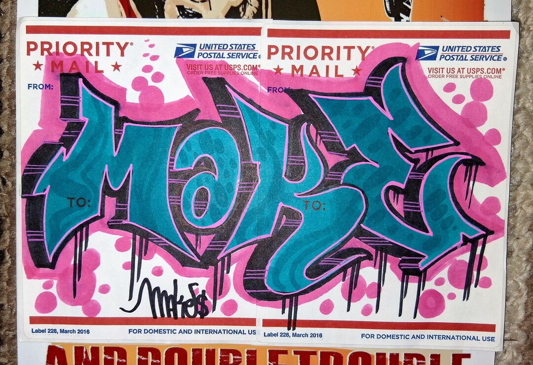 USPS Priority Mail Label 228 Graffiti Street Art Original Sticker, Hand ...