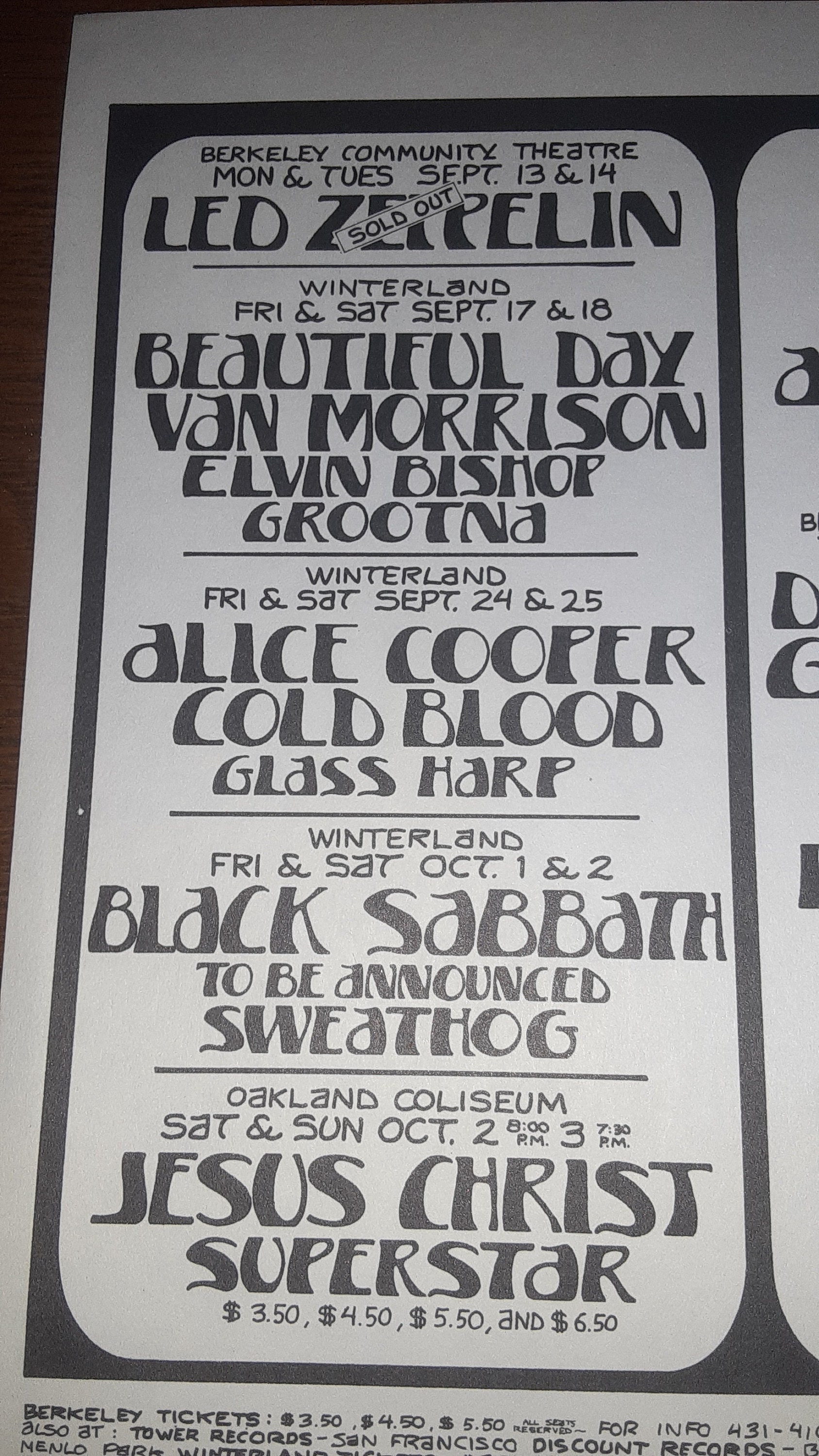 1971 Led Zeppelin Pink Floyd the WHO Bill Graham Presents Handbill ...