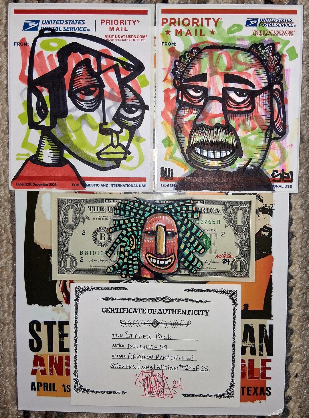 Hand-painted Pop Art Dollar Bill + Stickers, Signed DR. NUSE89 - Etsy